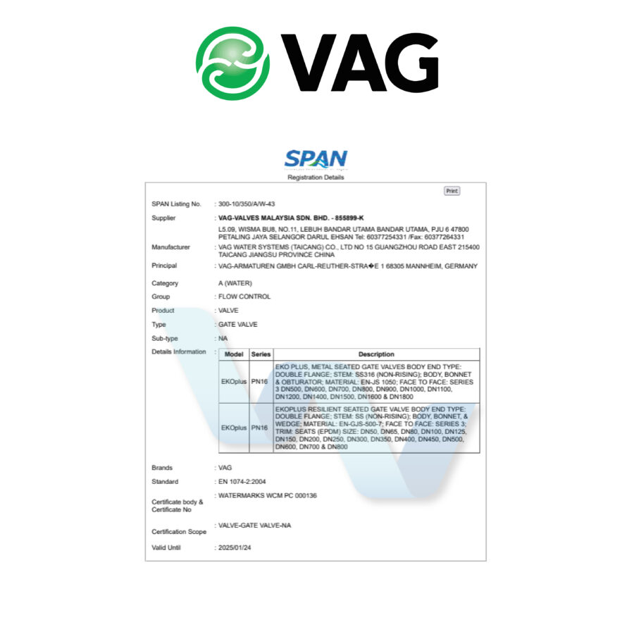 VAG Malaysia Gate Valve Ductile Iron Resilient Seated - EKO®plus Series ...